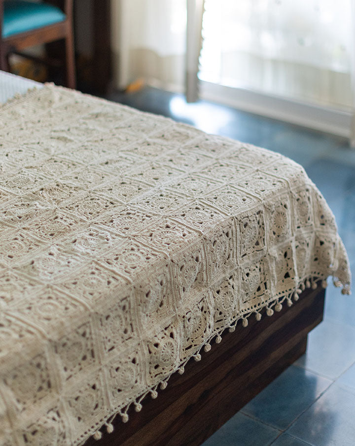 Handcrafted Afghan Crochet Bed Cover - Artisan-Made Sustainable Decor